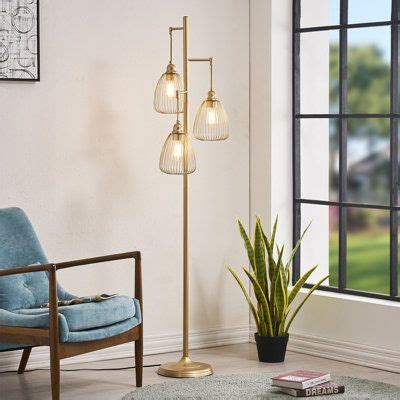 WOXXX 65 Industrial Tree Floor Lamp With 3 Teardrop Cage Head Farmhouse Tall Standing Lamp