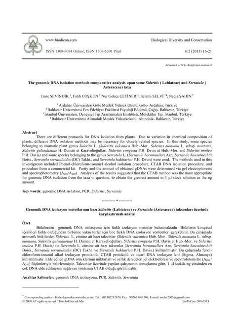 Pdf The Genomic Dna Isolation Methods Comparative Analysis Upon Some