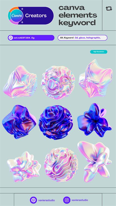 Canva Element Keyword For 3d Holographic Blob Object Illustration Set