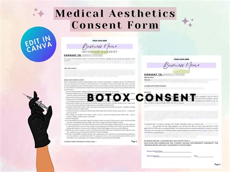 Editable Botox Consent Form Instant Download Nurse Injector Skincare Treatments Med Spa Services