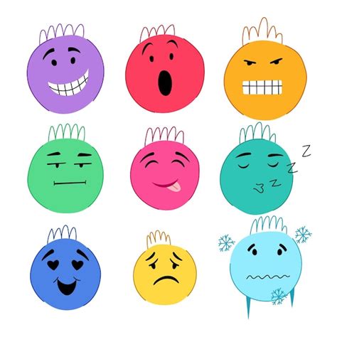 Jeu De Visages Comiques Illustration Vectorielle De Dessins Animés Vecteur Premium