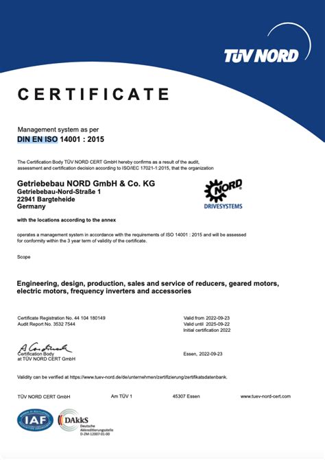 Certificate Din En Iso 14001 2015 Bargteheide C010001 Nord
