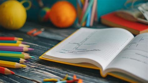 Premium Photo School Workbook Open On The Table Next To School Objects Closeup Shot