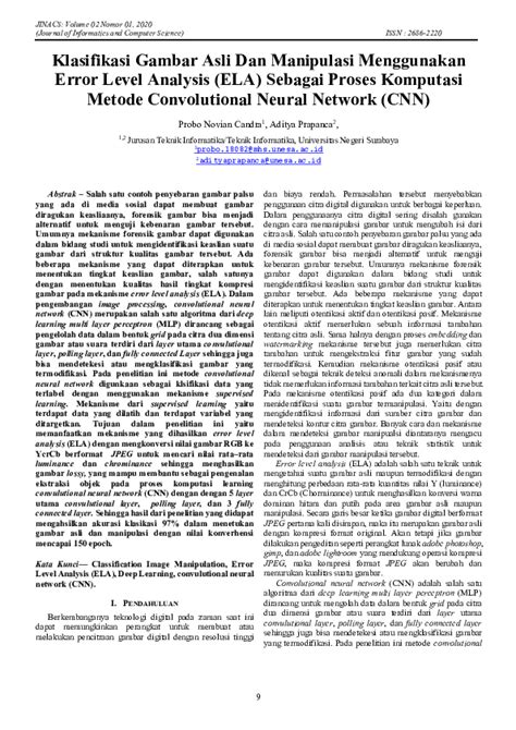 Pdf Klasifikasi Gambar Asli Dan Manipulasi Menggunakan Error Level Analysis Ela Sebagai