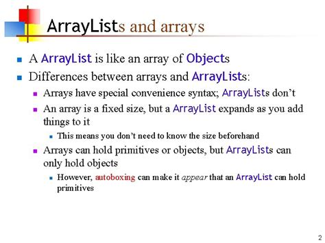 Array Lists Array Lists And Arrays N N