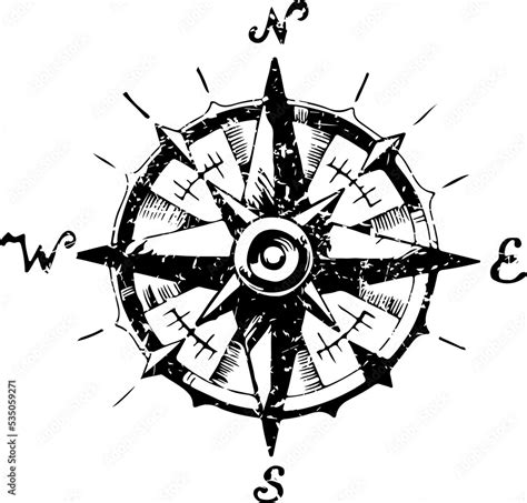 Old Compass Icon Compass Symbol In Grunge Texture Old Shabby Symbol