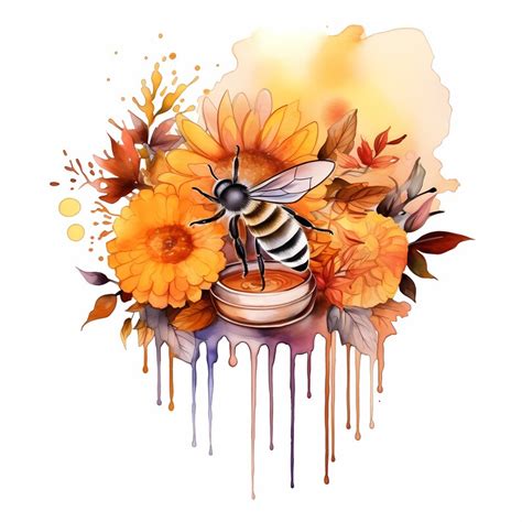 Watercolor Honey Bee Clipart 50 Png Bundle Garden Bee And Honey Drips Clip Art Digital