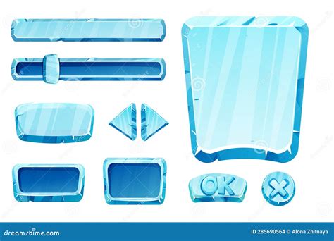 Set Game Menu Assets Ice Buttons Interface Elements 2d In Cartoon Style Isolated Blocks