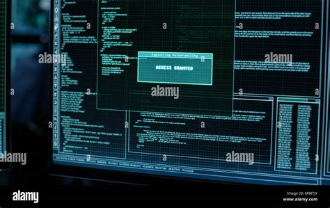 Display Showing Stages Of Hacking In Progress Exploiting Vulnerability Executing And Granted