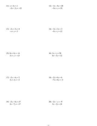 Systems Of Equations Solving Two Variable Systems Of Equations By Substitution Worksheets