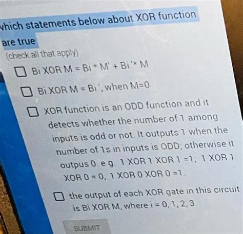 Hich Statements Below About XOR Function Are True Chegg Com