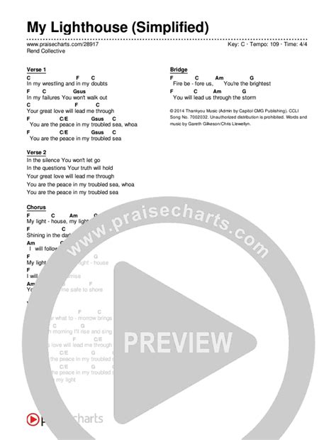 My Lighthouse Chords Pdf Rend Collective Praisecharts