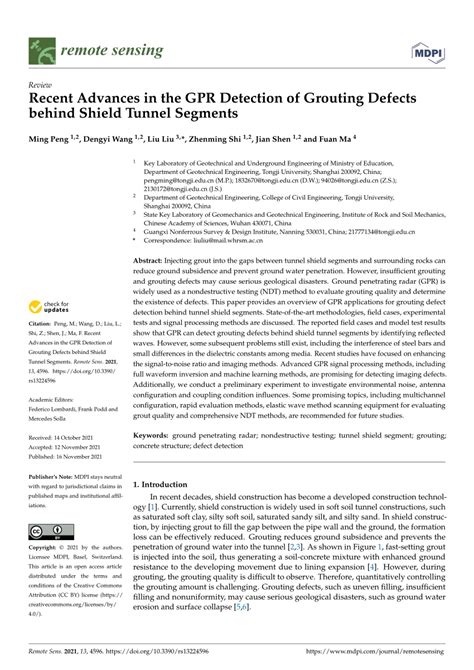 Pdf Recent Advances In The Gpr Detection Of Grouting Defects Behind