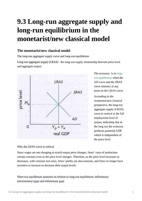 9 Explaining Long Run Aggregate Supply Lras In The Monetarist Model 9 Long Run Aggregate