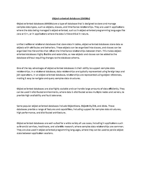 Object Oriented Databases Oodbs Object Oriented Databases Oodbs Object Oriented Databases