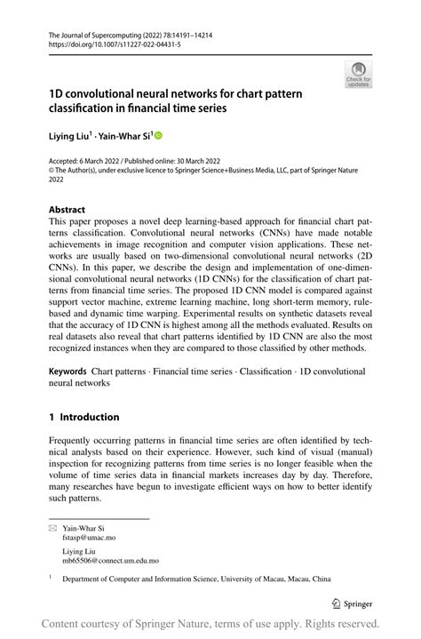 1d Convolutional Neural Networks For Chart Pattern Classification In Financial Time Series