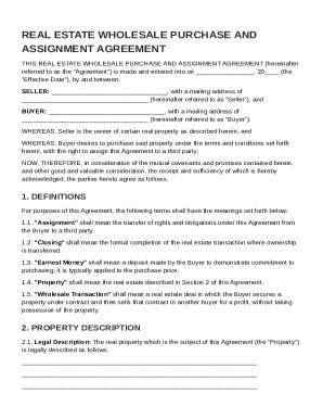 Real Estate Wholesale Contract Template Blank Fillable Template