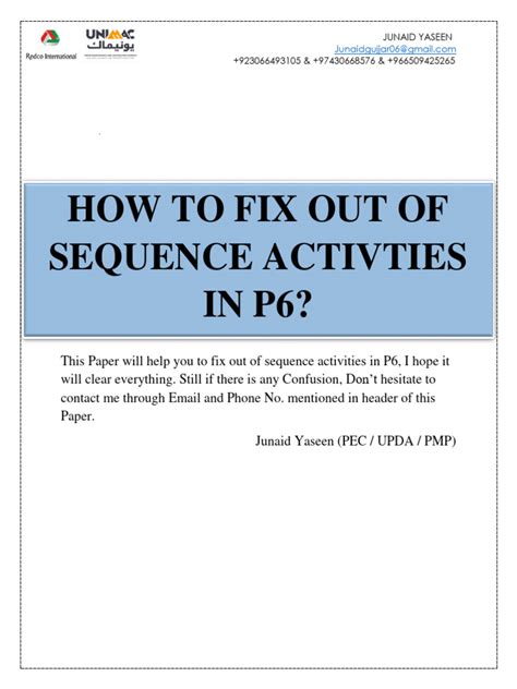 How To Fix Out Of Sequence Activities In P6 Download Free Pdf Data