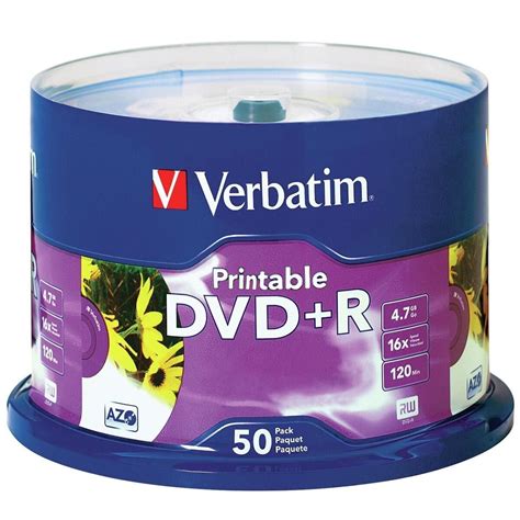 Verbatim Dvd R White Inkjet Printable 4 7gb 16x 50 Pack Spindle