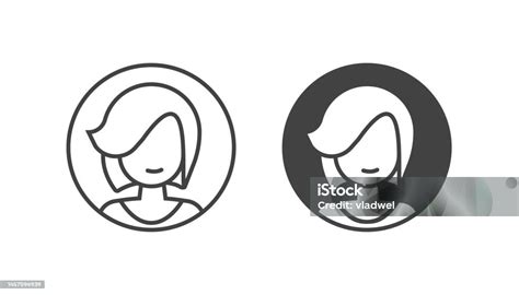 여자 여자 사용자 계정 아이콘 전면 원 벡터 여자 여성 프로필 라인 개요 아트 블랙 화이트 간단한 그림 그래픽 일러스트 클립 아트 사람 아바타 사진 얼굴 실루엣 선형
