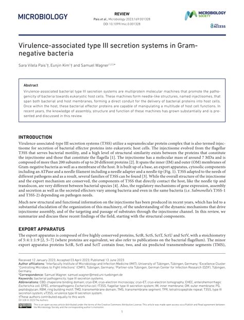 Pdf Virulence Associated Type Iii Secretion Systems In Gram Negative Bacteria