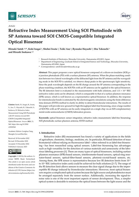 Pdf Refractive Index Measurement Using Soi Photodiode With Sp Antenna Toward Soi Cmos