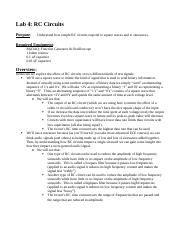 Lab RC Circuits Docx Lab RC Circuits Purpose Understand How Simple RC Circuits Respond