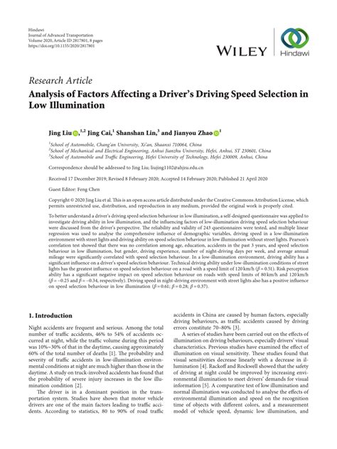 pdf analysis of factors affecting a driver s driving speed selection