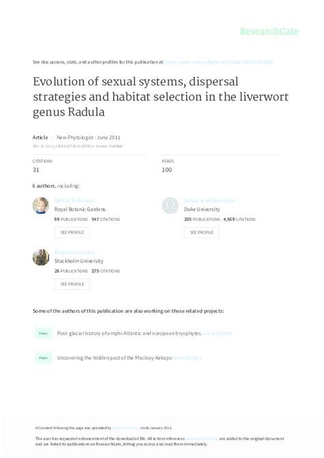 Pdf Evolution Of Sexual Systems Dispersal Strategies And Habitat