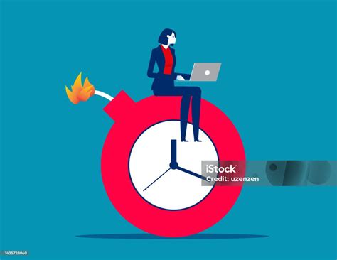 일로 바쁜 시한폭탄에 앉아있는 사업가 비즈니스 시간 벡터 일러스트 레이 션 경영자에 대한 스톡 벡터 아트 및 기타 이미지
