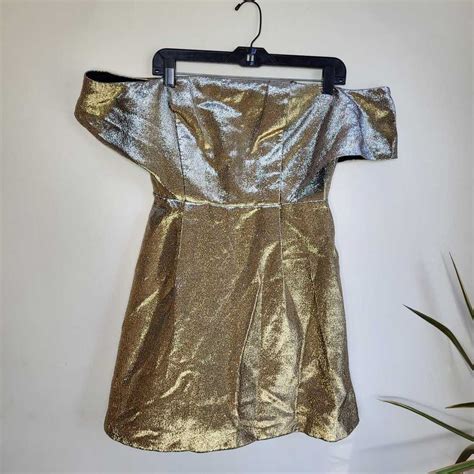 Sandro Paris Palacio Gold Metallic Off Shoulder Mini … Gem