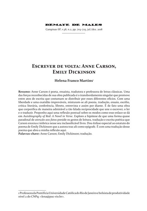 Pdf Escrever De Volta Anne Carson Emily Dickinson