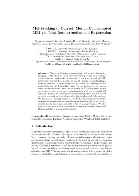 Pdf Multi Tasking To Correct Motion Compensated Mri Via Joint