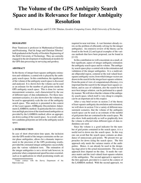 Pdf The Volume Of The Gps Ambiguity Search Space And Its Relevance