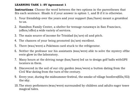 LEARNING TASK 1 SV Agreement 1 Instructions StudyX