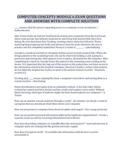Computer Concepts Module 6 Exam Questions And Answers With Complete Solution Browsegrades