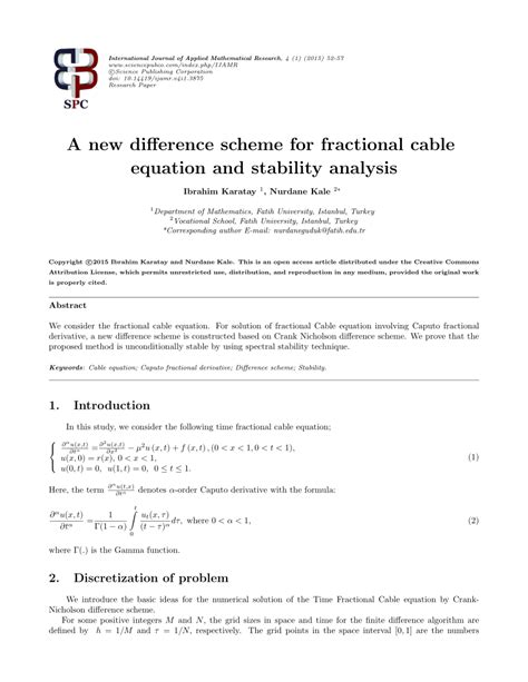 Pdf A New Difference Scheme For Fractional Cable Equation And