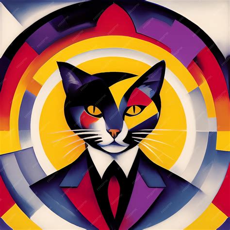 Premium Photo Illustrated Cat Portrait Lithograph Reproduction Art