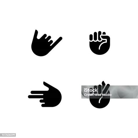 친근하고 공격적인 제스처 공백에 설정된 검은 글리프 아이콘 개념에 대한 스톡 벡터 아트 및 기타 이미지 개념 개체 그룹