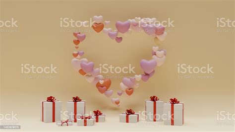 빨간 리본 선물 상자 배경 3d 렌더링이 있는 하트 모양 풍선 2월에 대한 스톡 사진 및 기타 이미지 2월 개념 공휴일 Istock