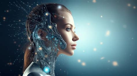 Futuristic Cyborg Woman Merging Of Human And Digital Intelligence