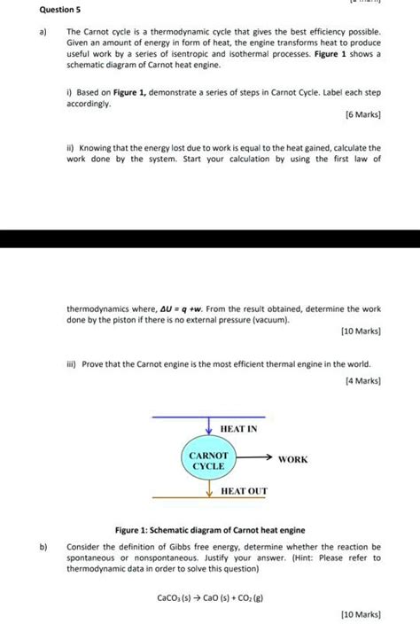 Solved Question 5 A The Carnot Cycle Is A Thermodynamic Cycle That
