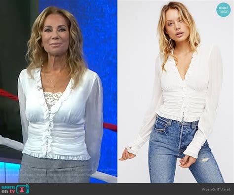 Wornontv Kathies White Ruffled V Neck Blouse On Today Kathie Lee