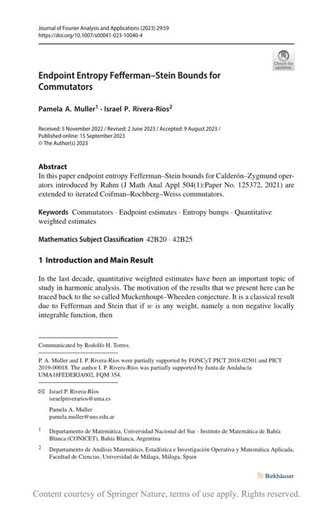 Pdf Endpoint Entropy Feffermanstein Bounds For Commutators