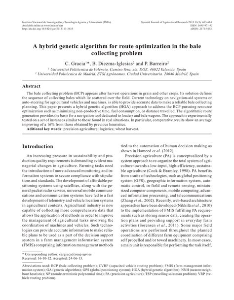 Pdf A Hybrid Genetic Algorithm For Route Optimization In The Bale Collecting Problem