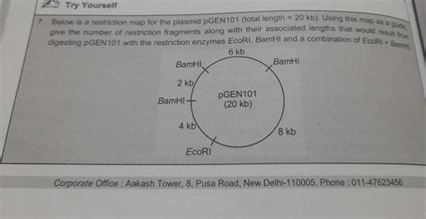7 Below Is A Restriction Map For The Plasmid Pgen101 Total Length 20 K