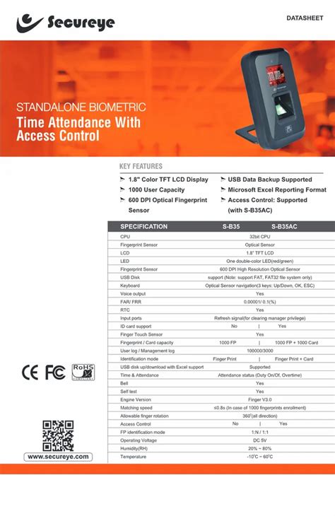 Ip Based Secureye Sb35 Standalone Biometric Device Optical Sensor At ₹ 5500 Piece In Bengaluru