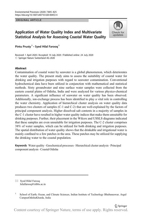 Application Of Water Quality Index And Multivariate Statistical