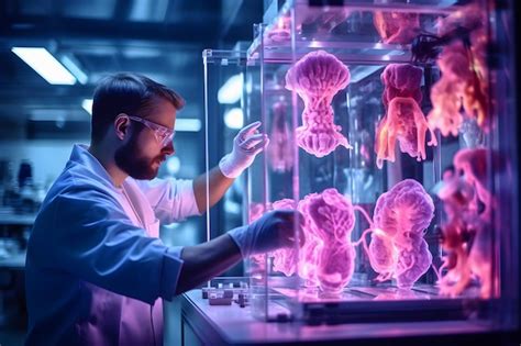Premium Ai Image Scientist Examining The Process Of Bioprinting Where Organs Or Tissues Are 3d
