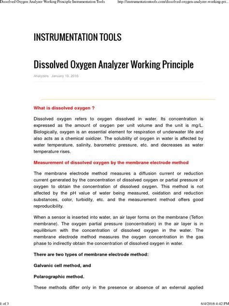 Dissolved Oxygen Analyzer Working Principle Instrumentation Tools